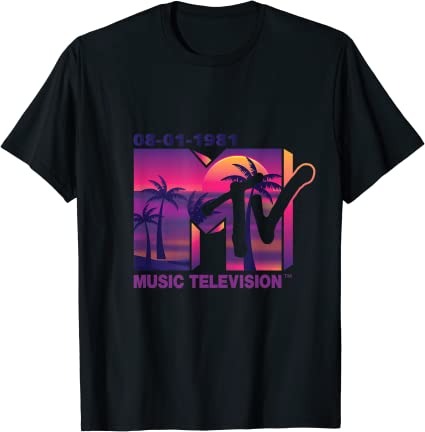 1981 MTV Logo with purple Palms in the Sunset T-Shirt